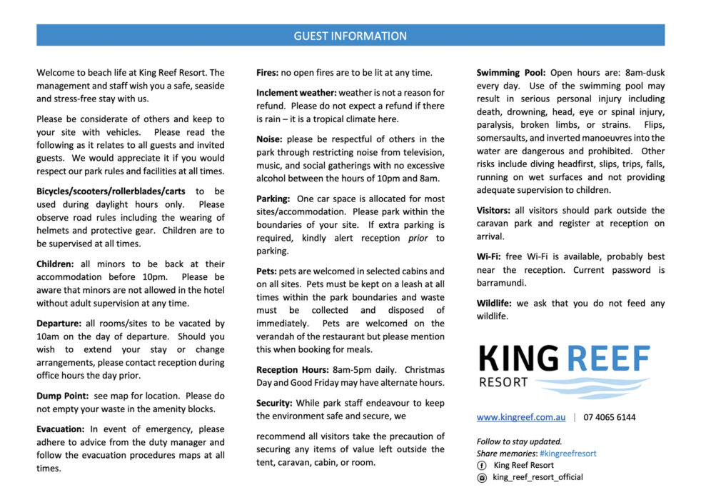 Map & Guest Info - King Reef Resort