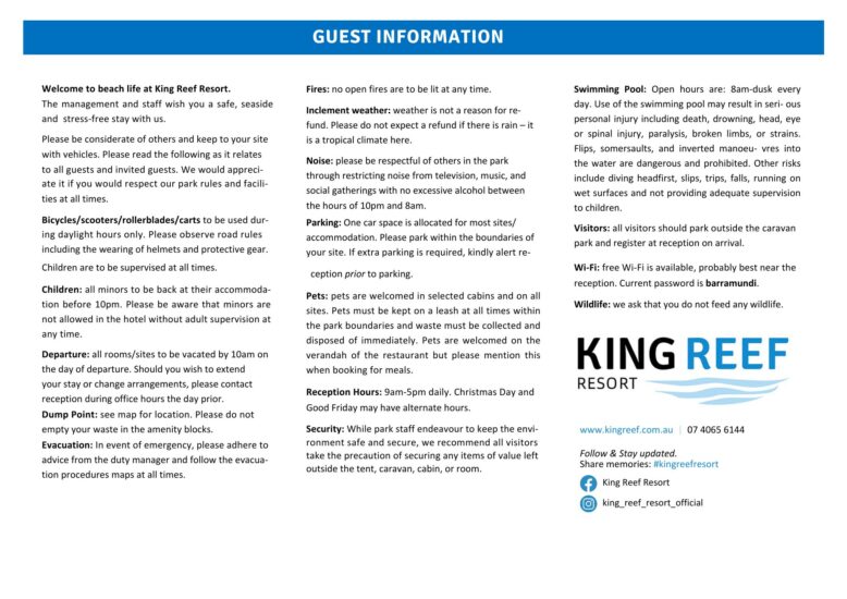 Map & Guest Info - King Reef Resort